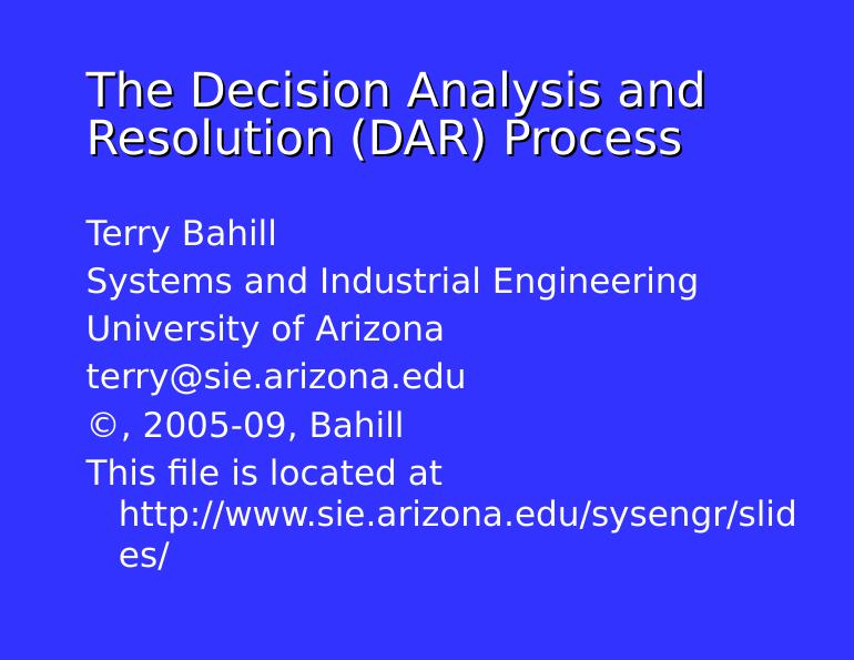 مرجع دانلود پاورپوینت | The Decision Analysis and Resolution (DAR) Process